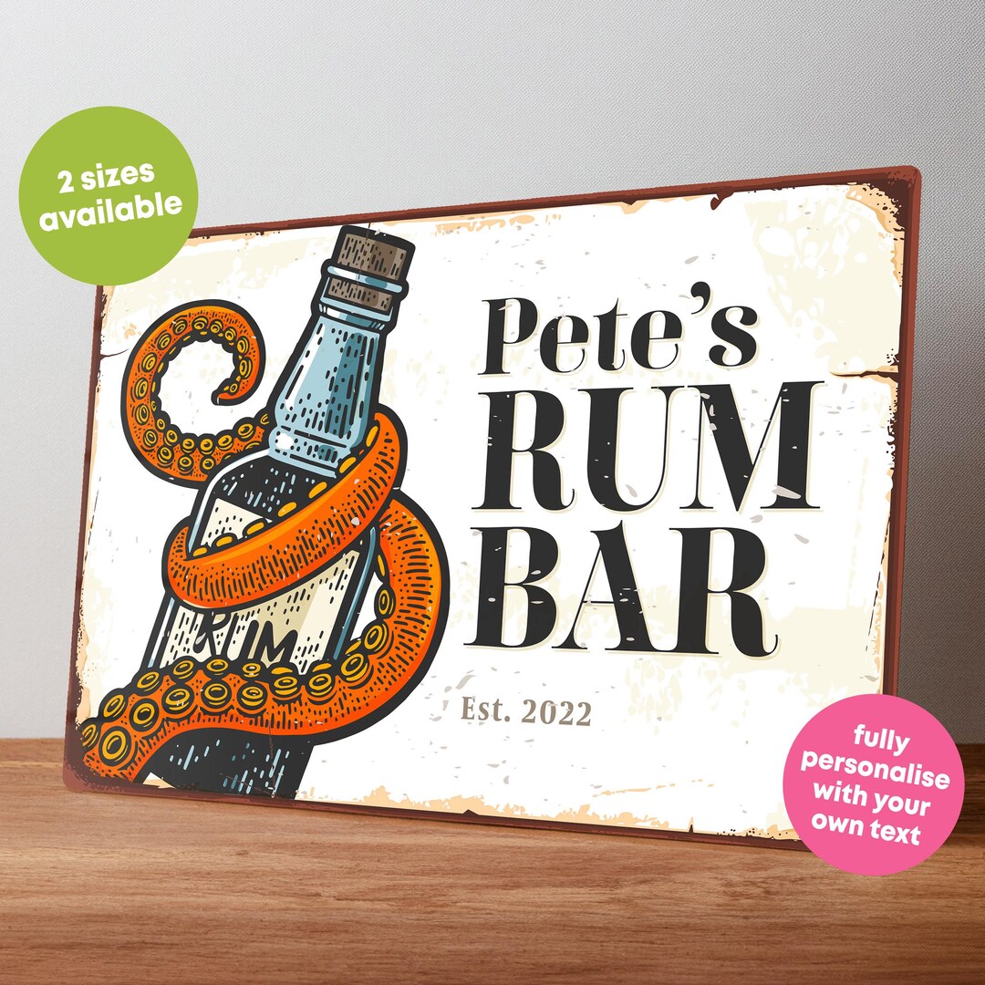 Personalised Rum Bar Sign – Custom Bar Sign, Garden Bar Decor, Home Bar ...