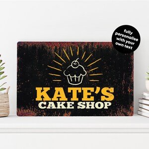 Personalised Cake Shop Sign Custom Metal Bakery Wall Art Pastry Kitchen ...