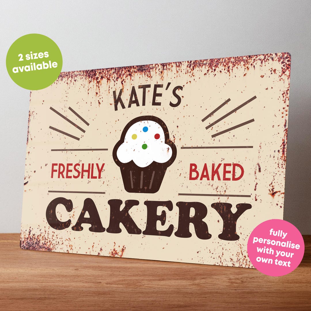 Personalised Cakery Sign – Custom Metal Bakery Decor, Cake Sign for ...