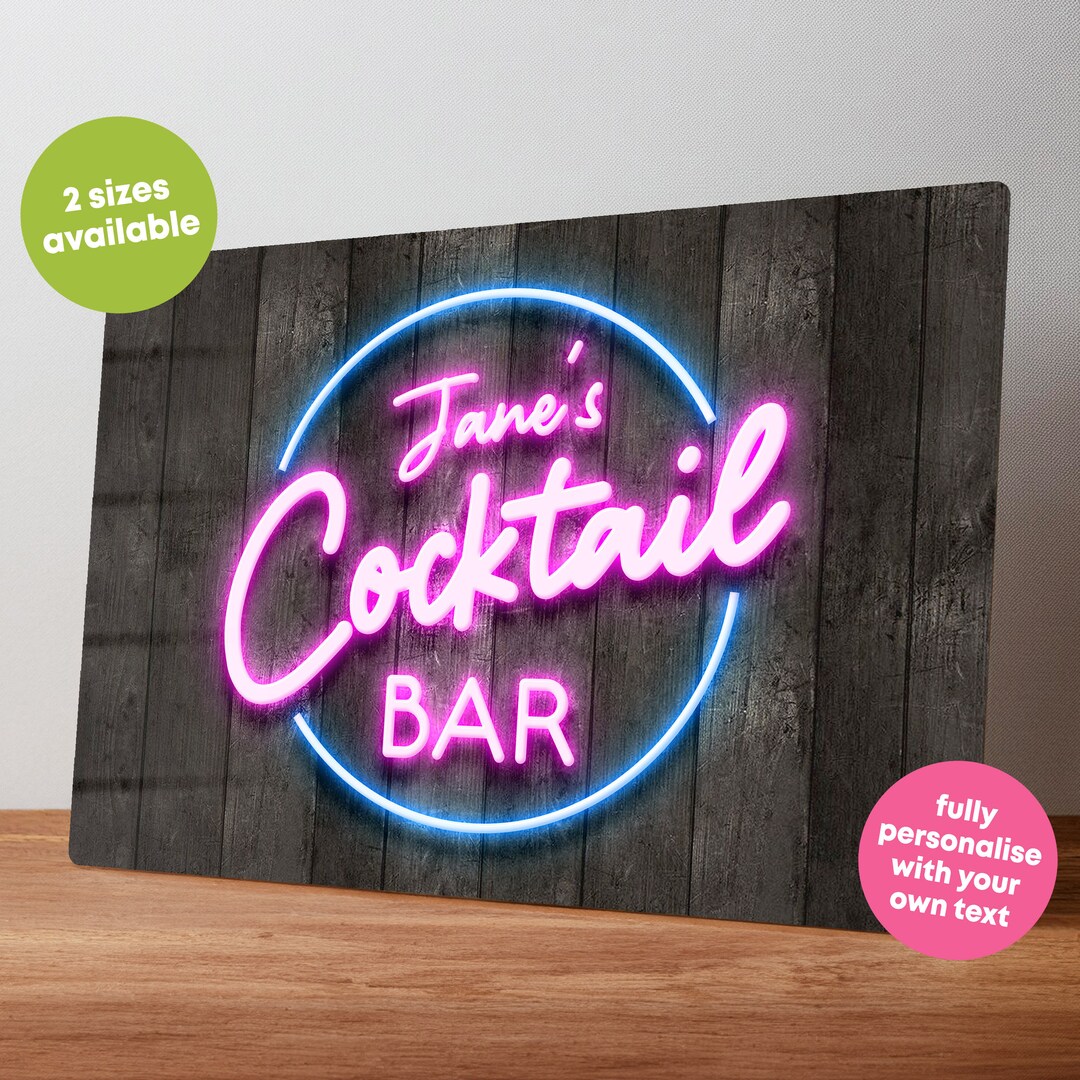 Personalised Neon Effect Bar Sign – Cocktail Bar Sign, Garden Bar Decor ...