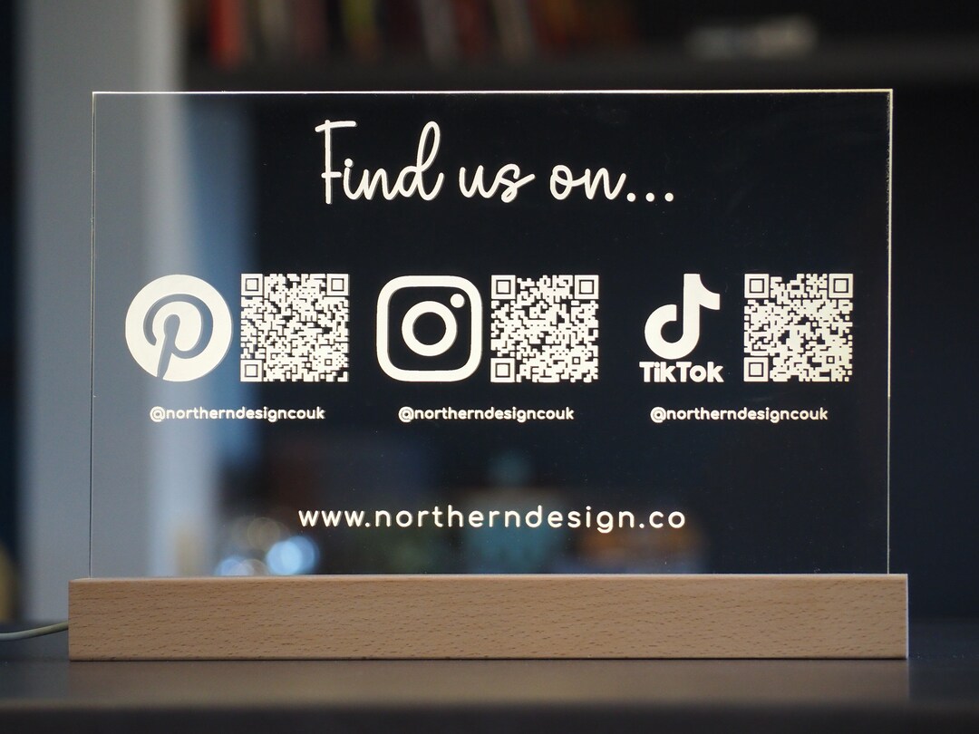 Illuminated QR Code Business Sign / Social Media Sign / Salon Counter Sign / QR Code Share Sign ...