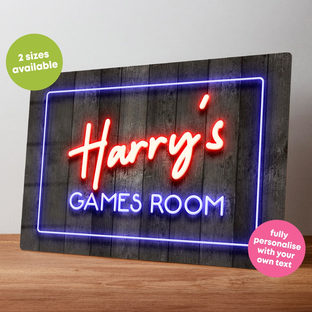 Personalised Games Room Sign – Custom Metal Neon Style Mancave Decor ...