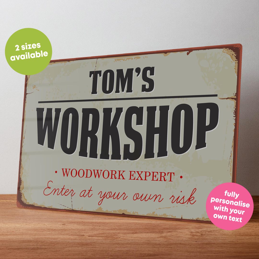Personalised Workshop Sign / Shed Sign / Garage Wall Decor / Father's ...