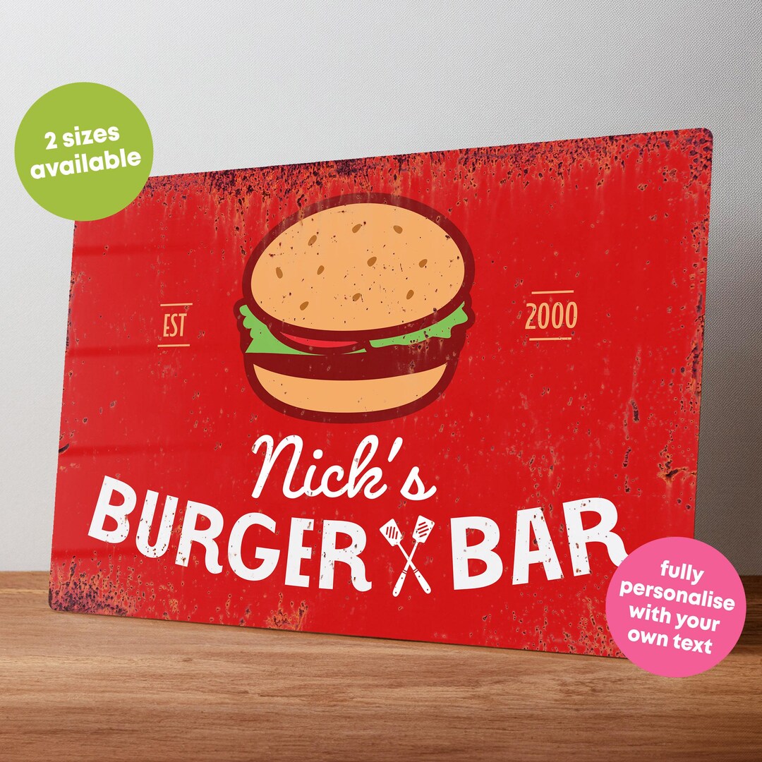 Personalised Metal Burger Bar Sign / Burger Bar Decor / BBQ Sign / BBQ ...