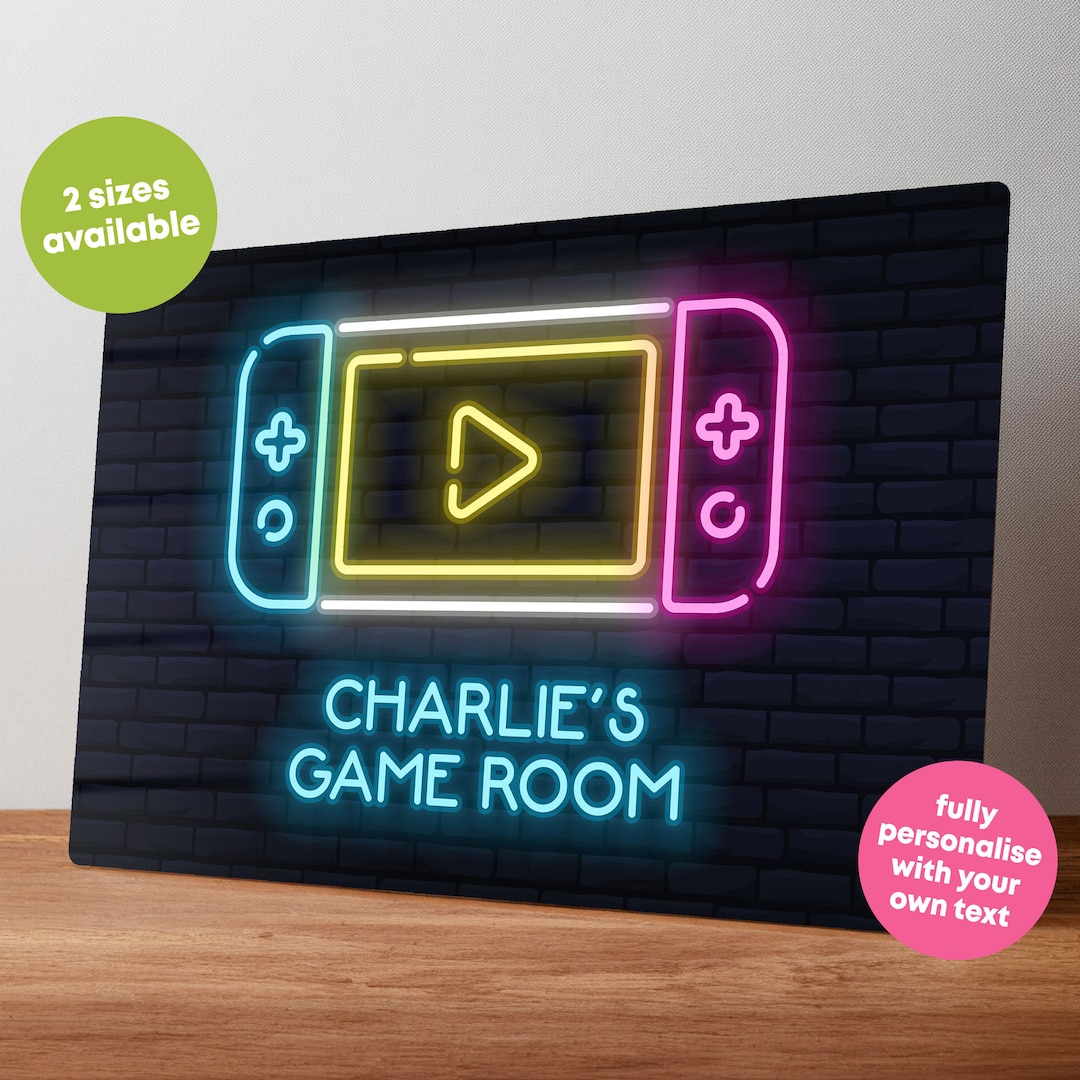 Personalised Neon Effect Games Room Sign – Custom Gaming Room Decor ...