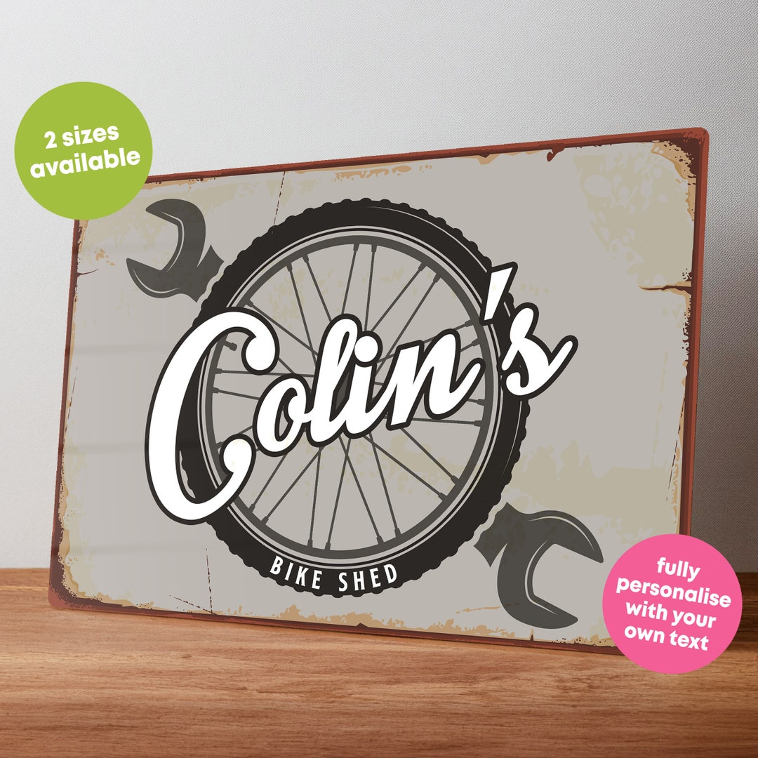 Personalised Bike Shed Sign / Cycling Workshop Gift / Personalised ...
