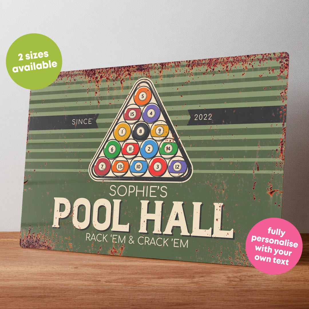 Personalised Pool Sign – Custom Billiards Decor, Pool Hall Sign ...