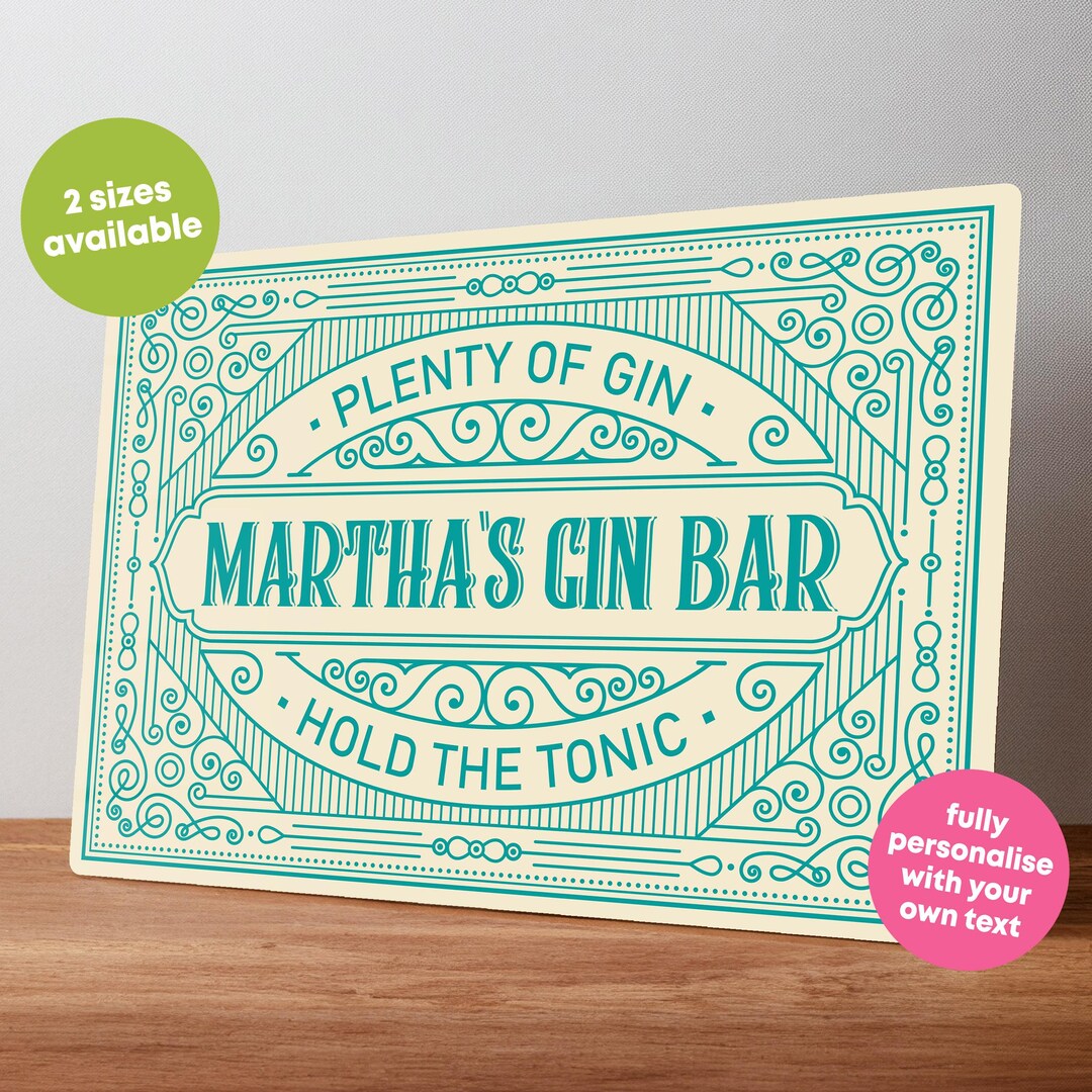 Personalised Gin Bar Sign – Custom Metal Cocktail Bar Decor, Retro ...