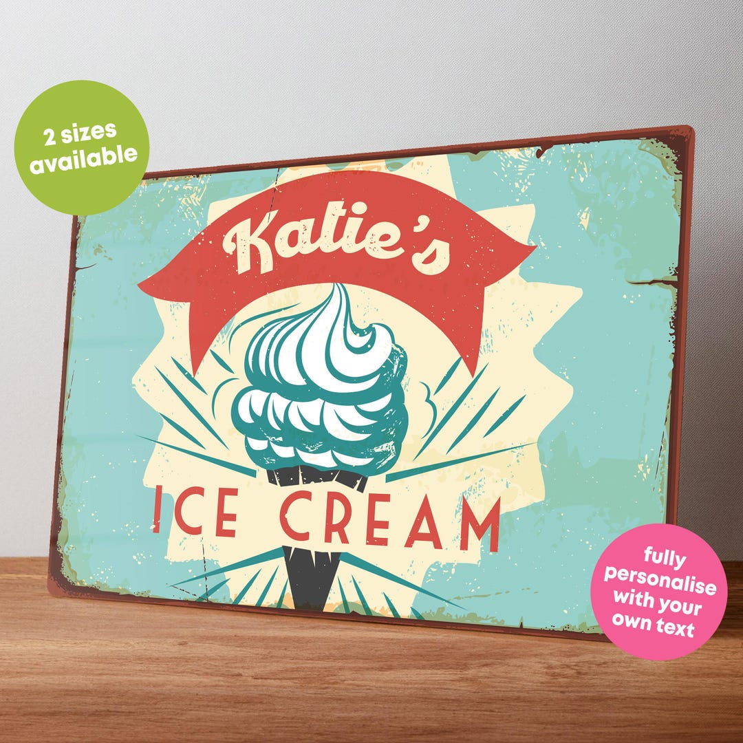 Personalised Metal Ice Cream Sign – Custom Ice Cream Parlour Sign ...