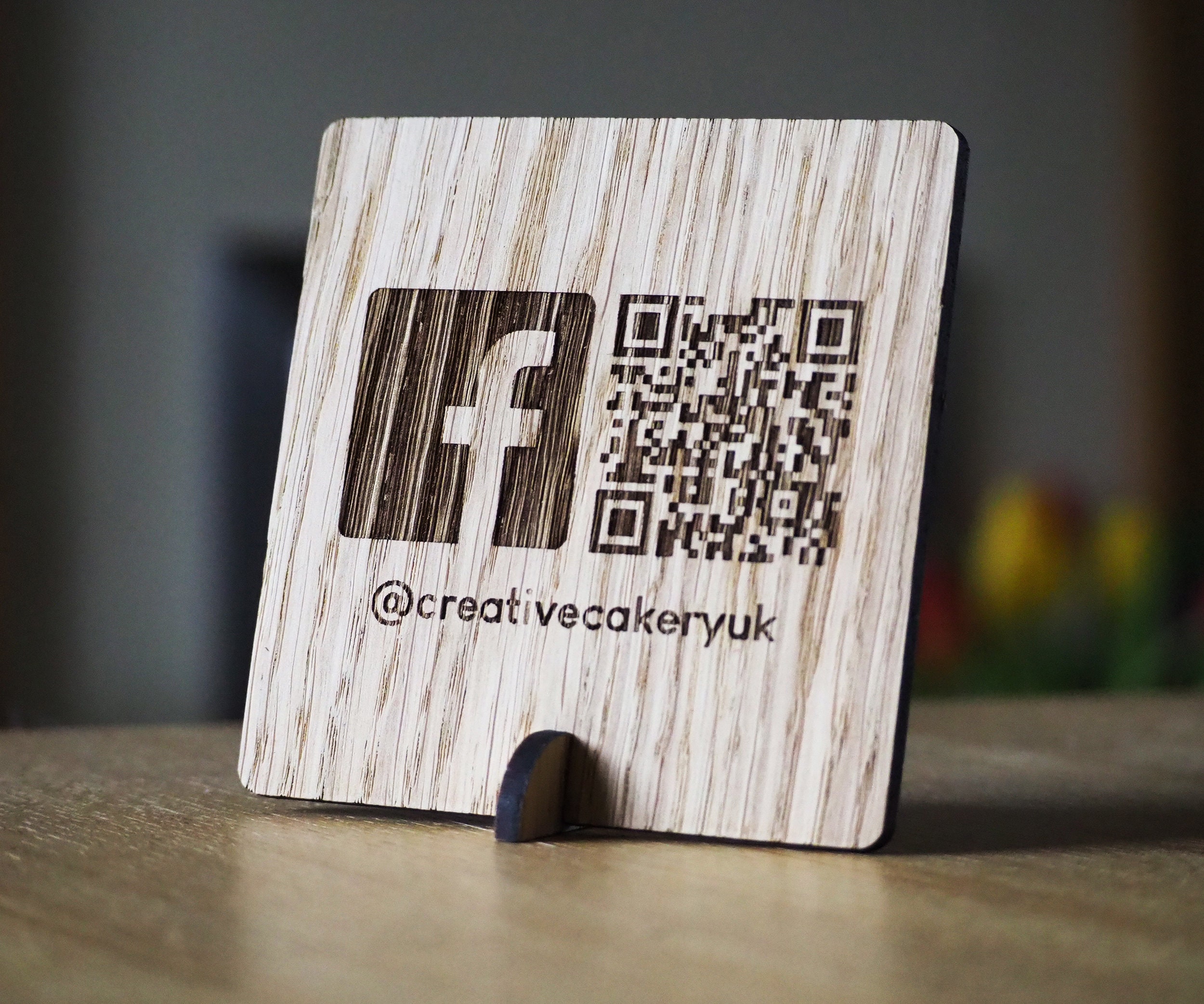 Wooden Business Social Media Sign With QR Code and Logo / - Etsy UK