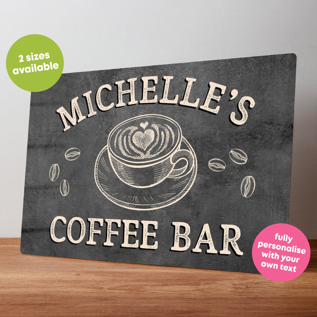 Personalised Coffee Bar Sign – Custom Slate Effect Metal Cafe Sign ...
