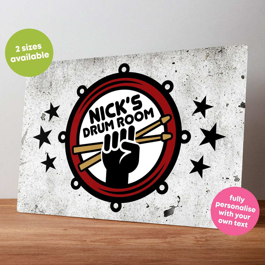 Personalised Drum Room Sign – Custom Drumming Wall Plaque, Music Room ...