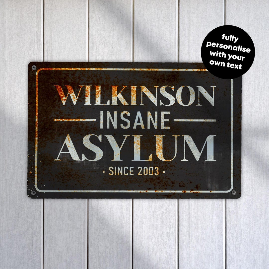 Personalised Asylum Metal Sign Funny Halloween Haunted House Wall Art ...