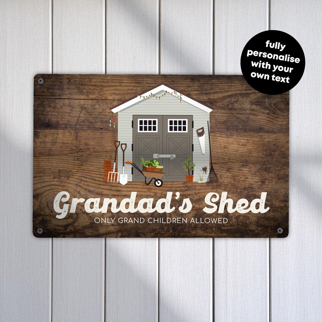 Personalised Grandads Shed Sign Custom Metal Wall Art Rustic Garden ...