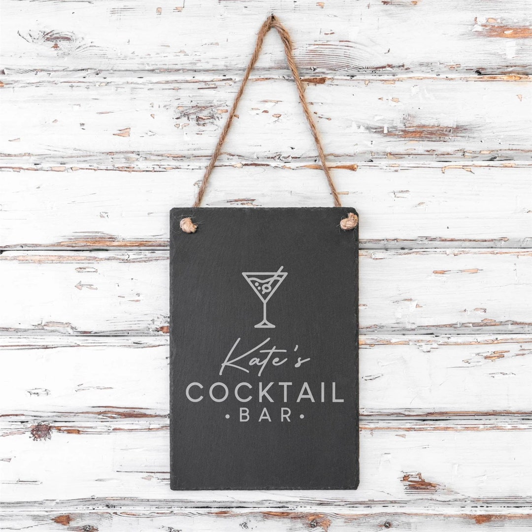 Personalised Cocktail Bar Slate Sign – Hanging Home Bar or Gin Bar ...