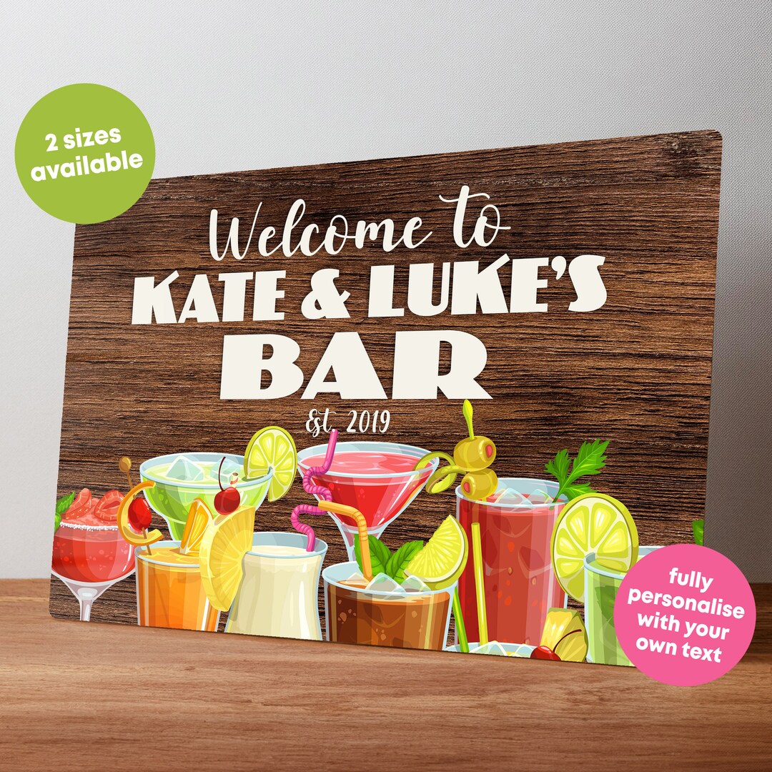 Personalised Cocktail Bar Sign / Garden Bar Sign / Custom / Home Bar ...