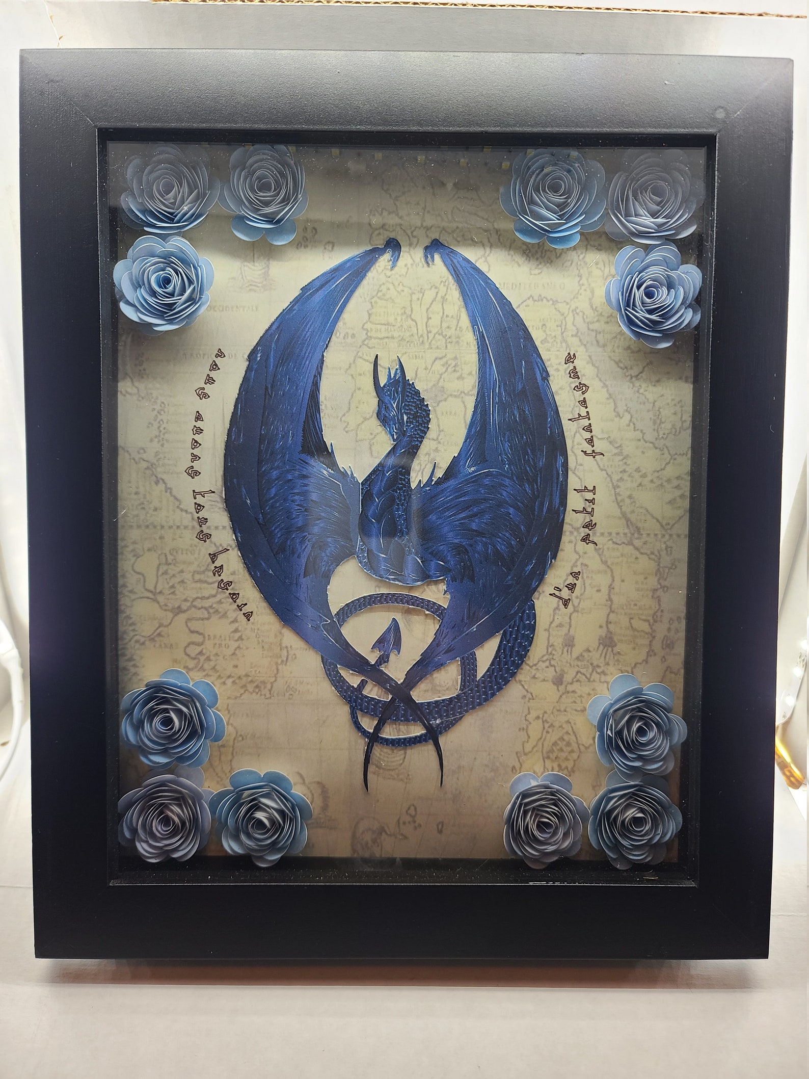 Blue Rose Dragon Shadow Box - Etsy