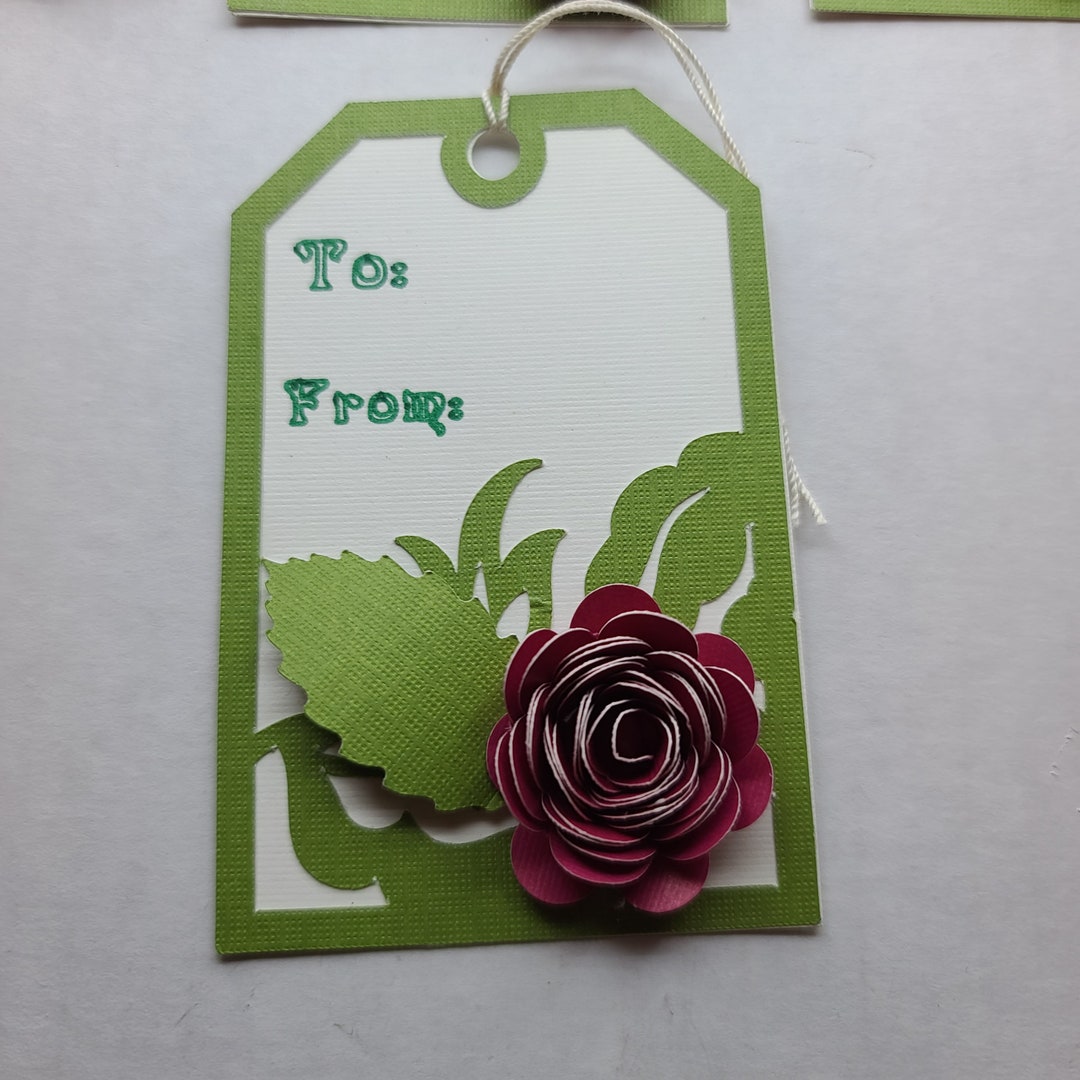 Red Rose in Green Gift Tags - Etsy