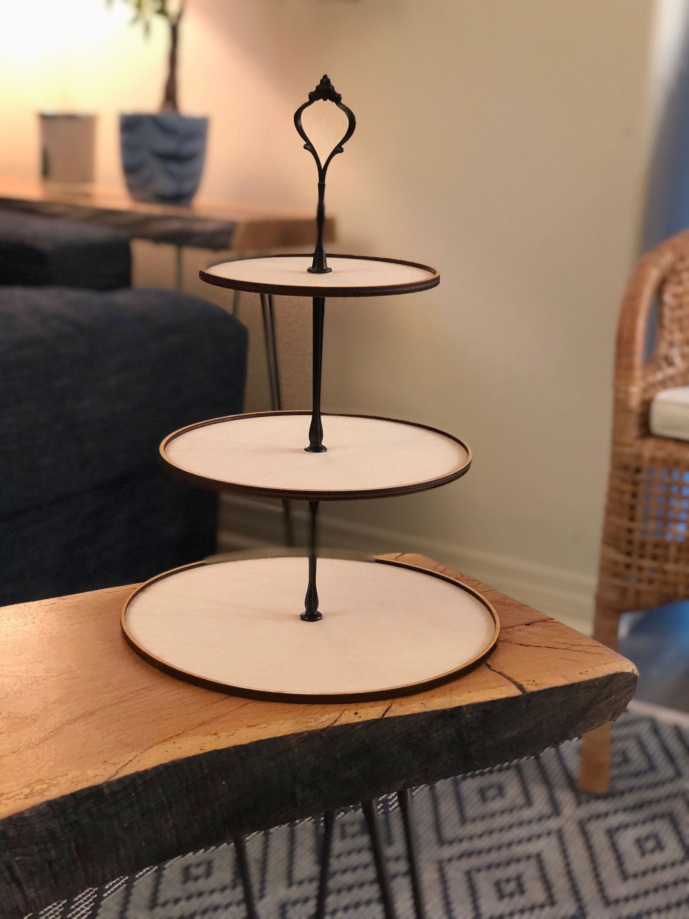 Wooden Tiered Tray 3 Tier Tray Triple Tiered Stand Collapsible Display ...