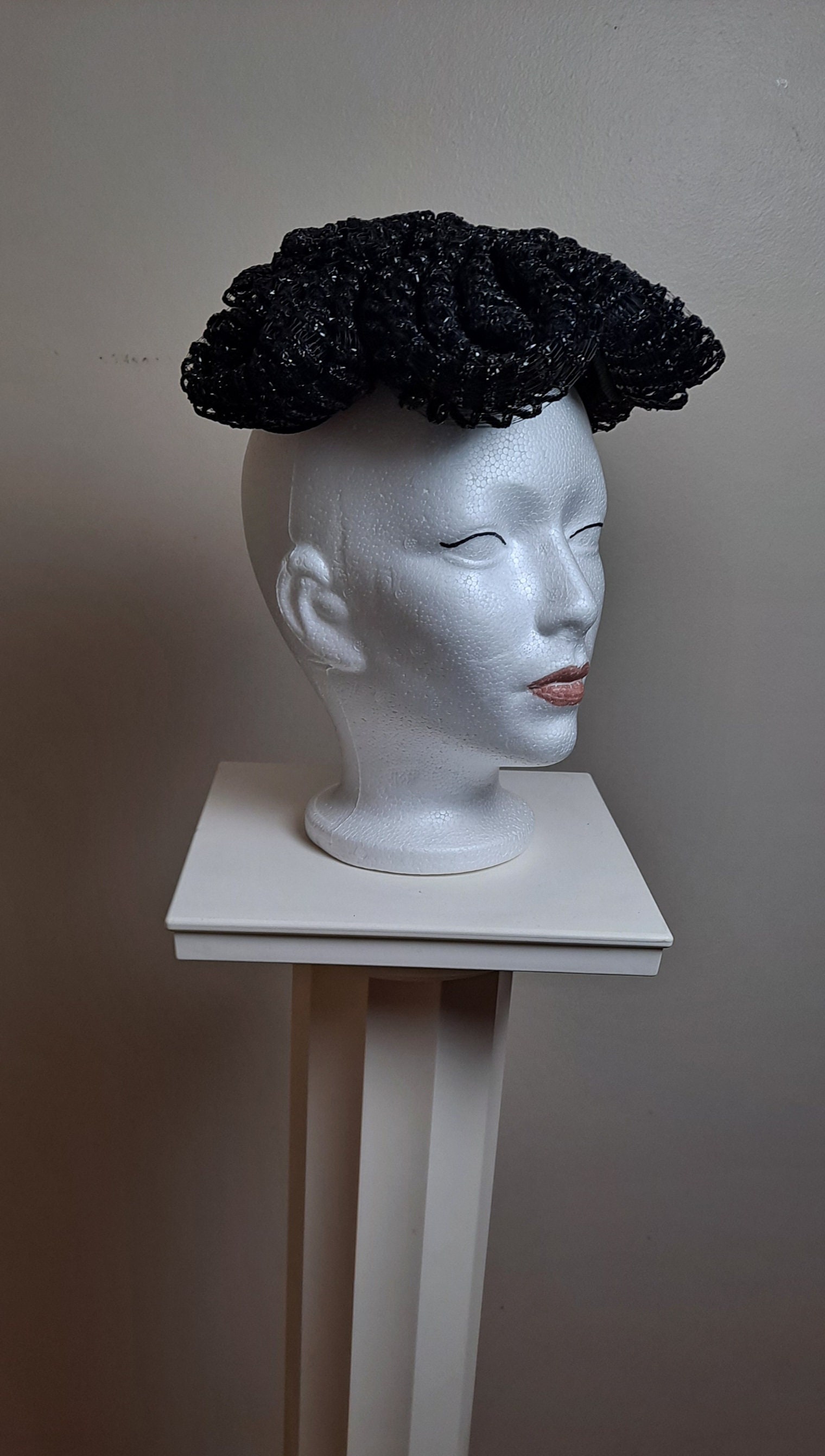 50s Vintage Trebor Original Black Cello Scallop Hat - Etsy
