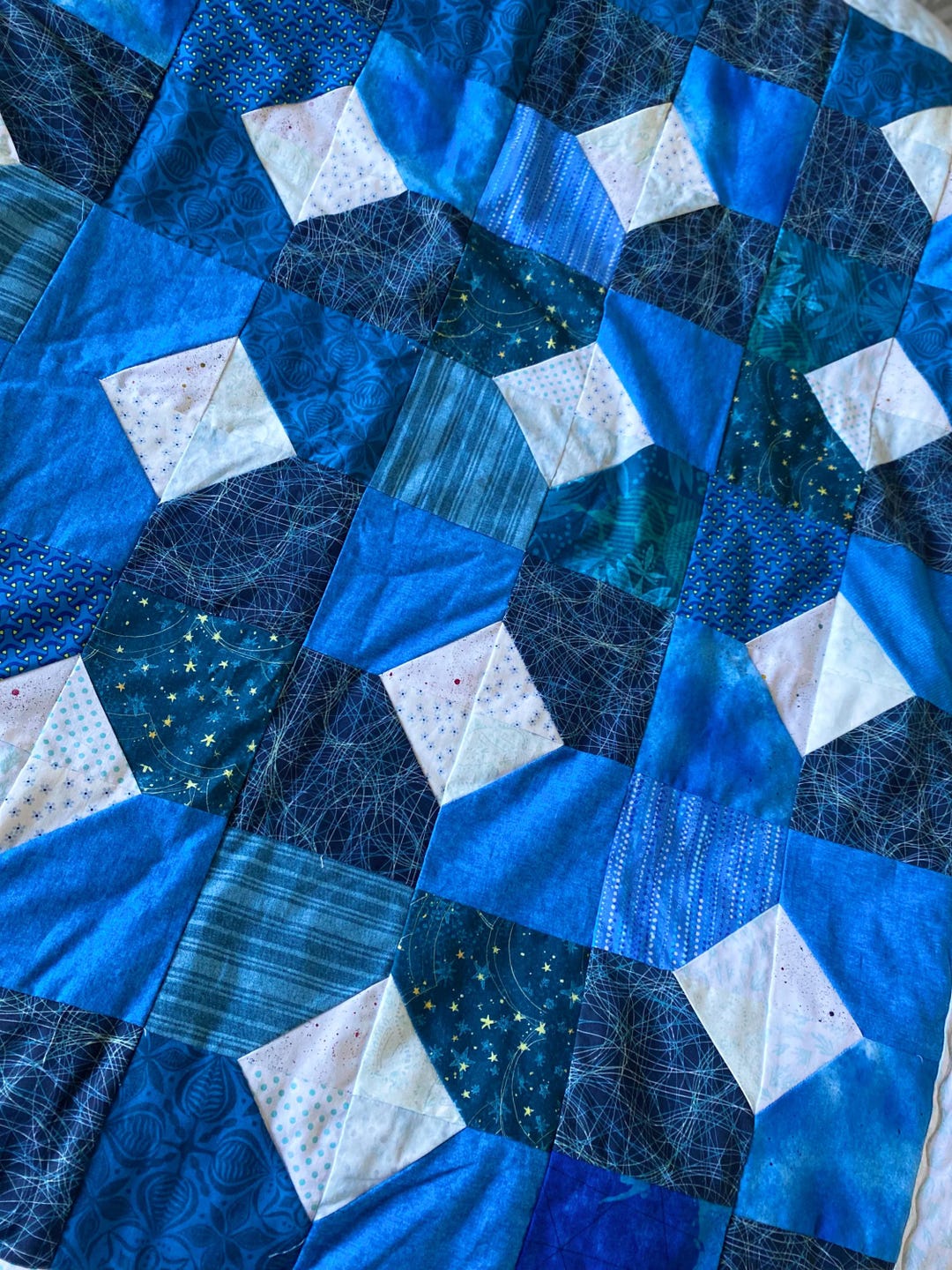 Cotton Patchwork Baby Quilt/lap Quilt: Different Shades of Blue Colors ...