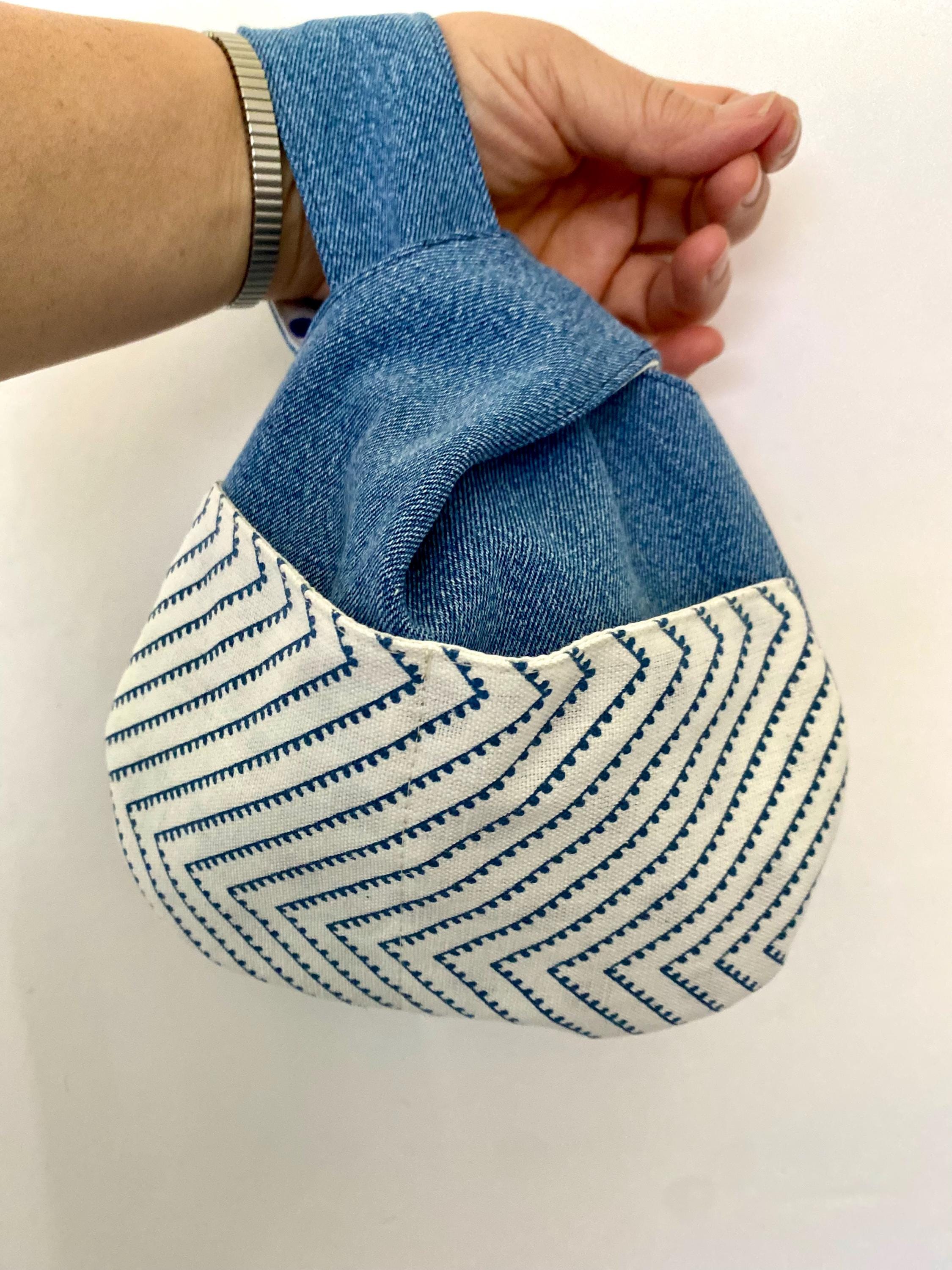 Upcycled Denim Japanese Knot Bag: Reversible Wristlet With Exterior ...