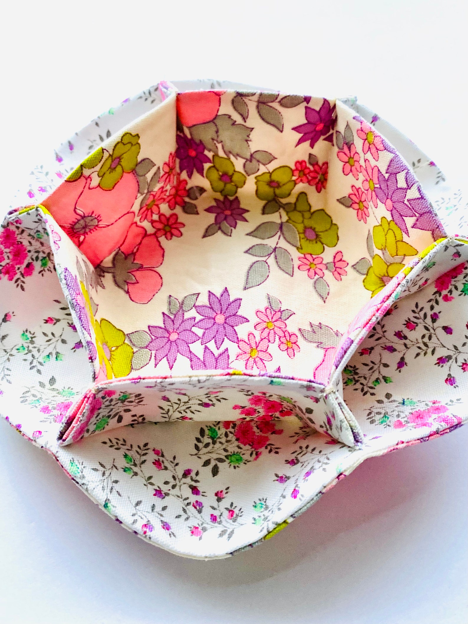 Floral Fabric Storage Basket: 7-compartment Sewing Organizer, Fabric ...