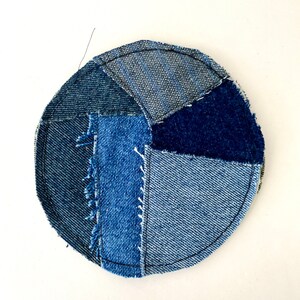Round Patchwork Denim Coasters Set of 4, Minimalist Modern Fabric Coaster, Mug Rug, Upcycled ...