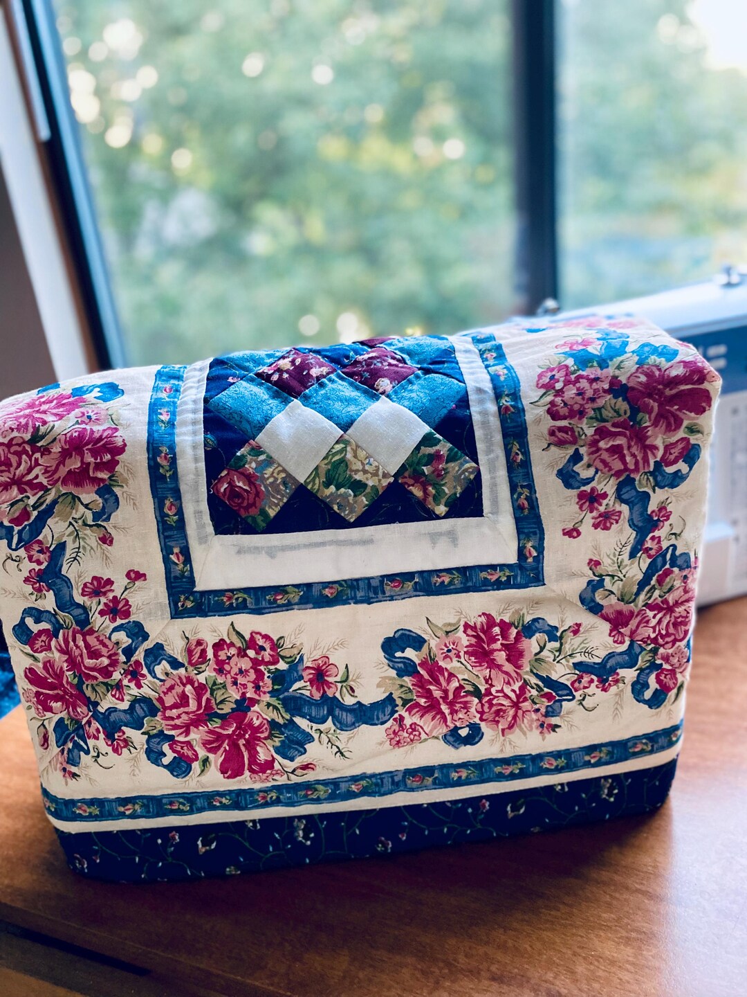 Quilted Linen Sewing Machine Cover, Floral Dust Cover, Patchwork Hand ...