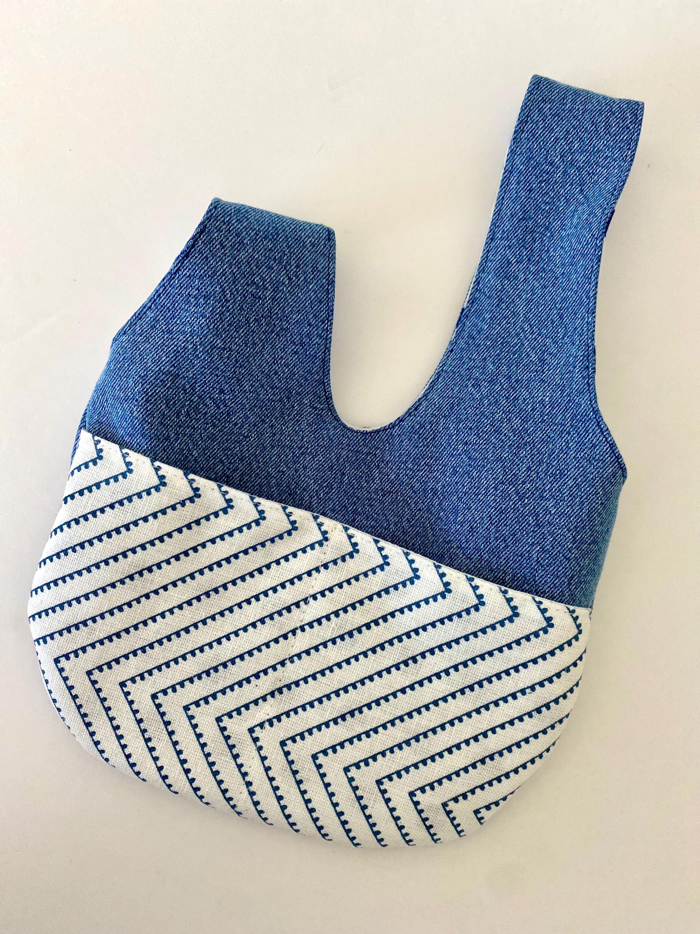 Upcycled Denim Japanese Knot Bag: Reversible Wristlet With Exterior ...
