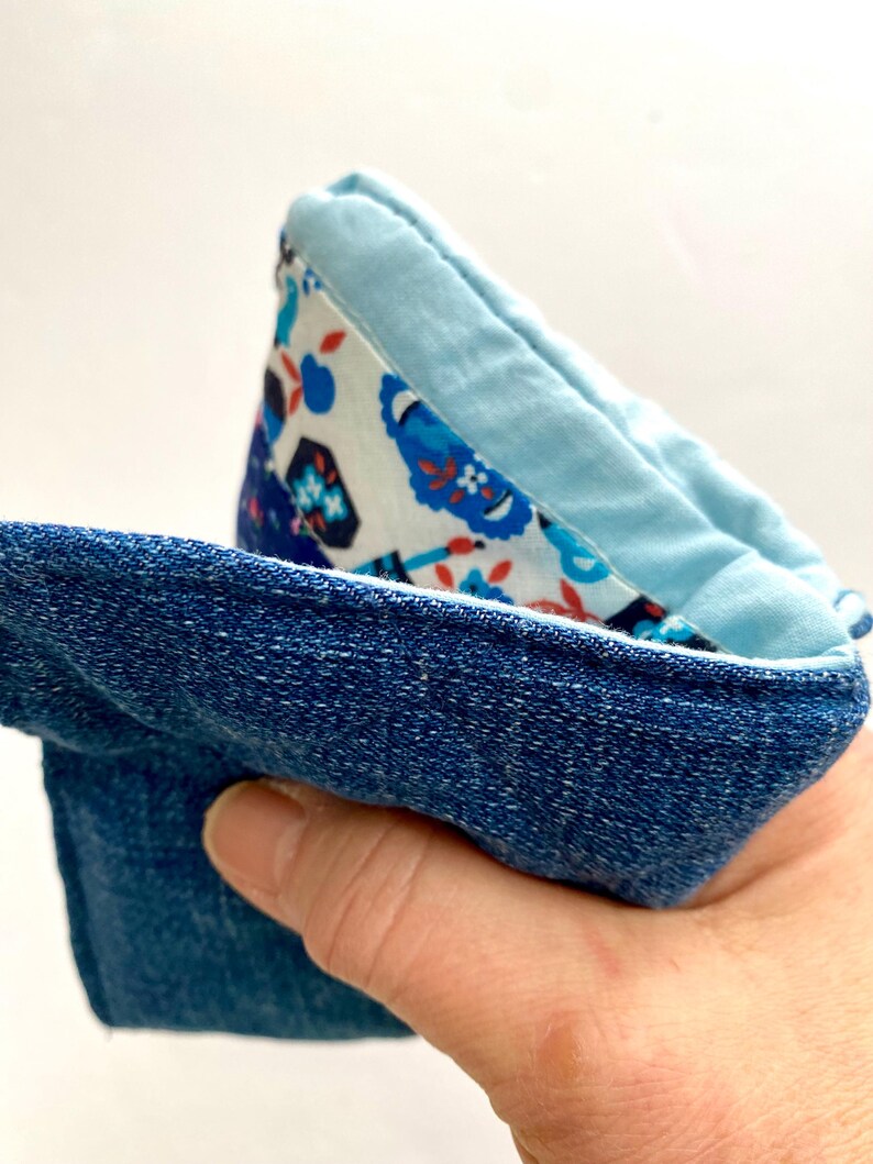 Quilted Patchwork Denim Hot Pot Holder, Heavy Padded Oven Mitt, Thumb ...