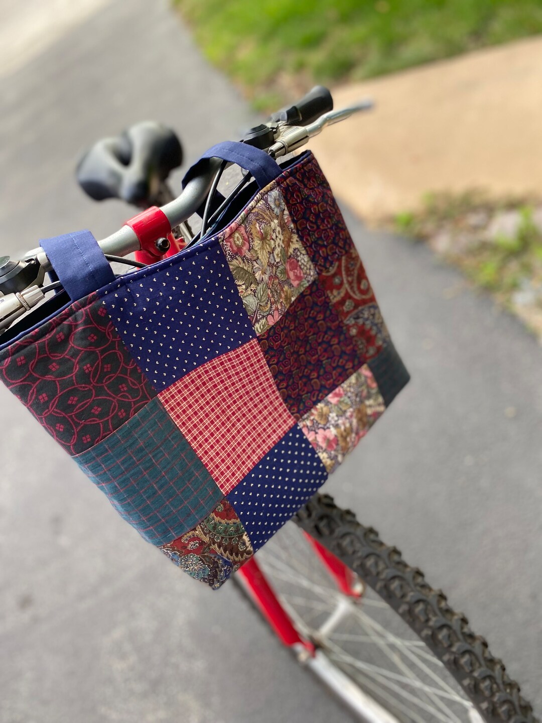 Patchwork Bike Handlebar Bag: Handmade Bicycle Storage Sack - Etsy