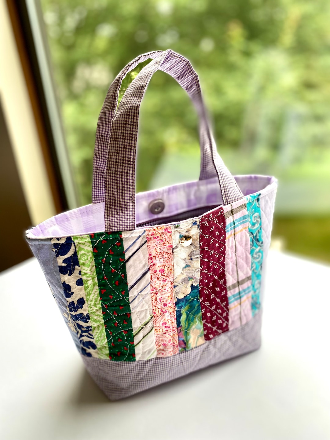 Patchwork Quilted Tote Bag: Handmade Cotton Fabric Bag With Zipper ...