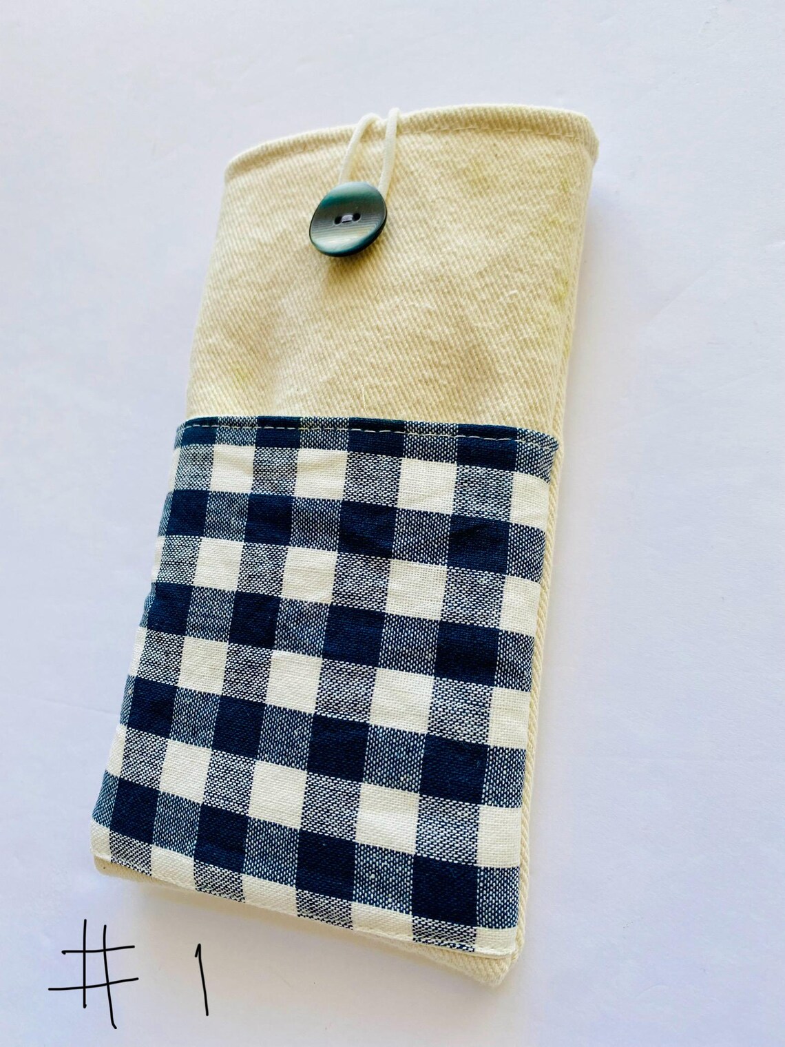 Hand Sewn Denim Phone Pouch: Gingham Pocket, Padded Sleeve - Etsy