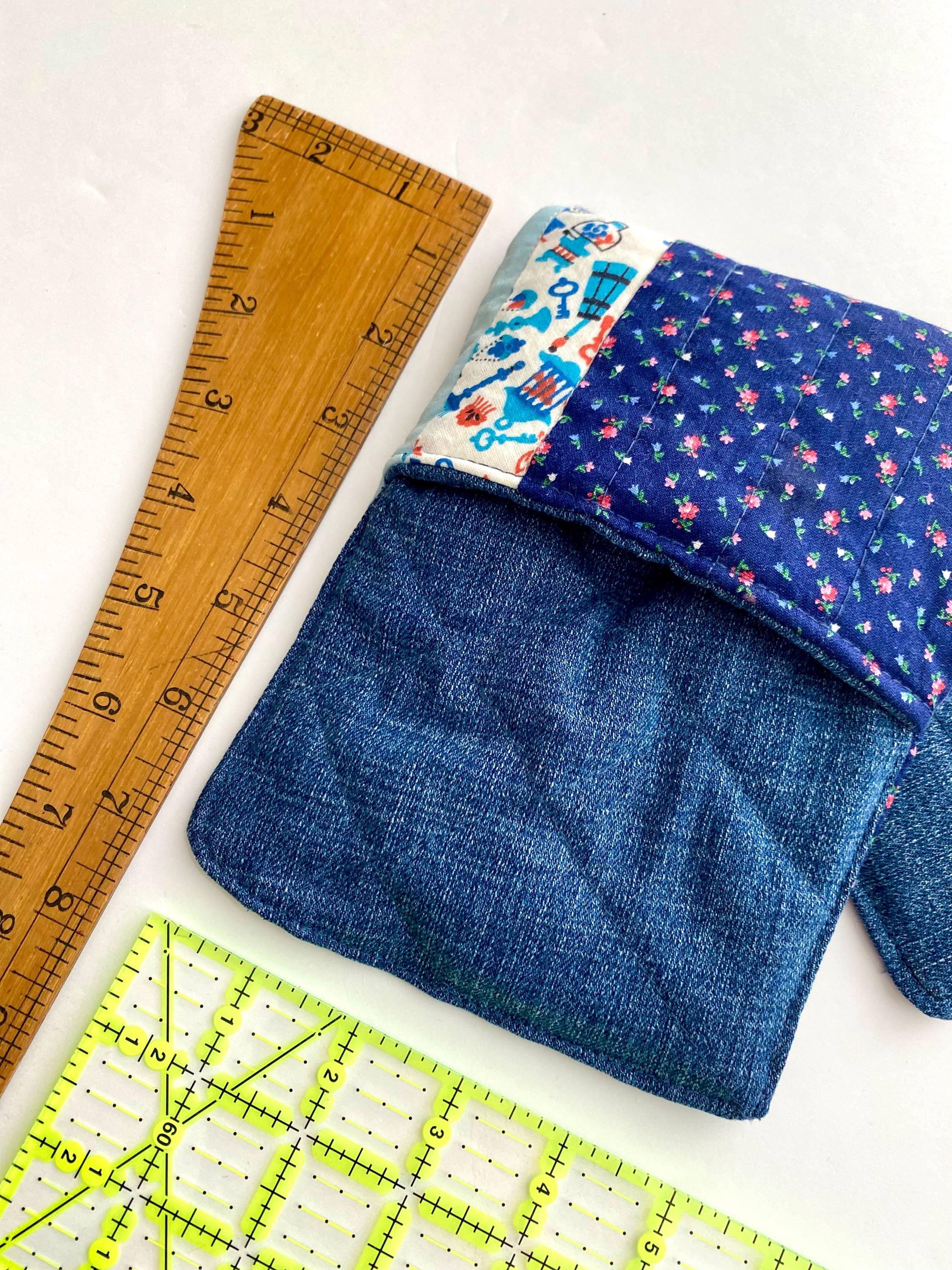 Quilted Patchwork Denim Hot Pot Holder, Heavy Padded Oven Mitt, Thumb ...