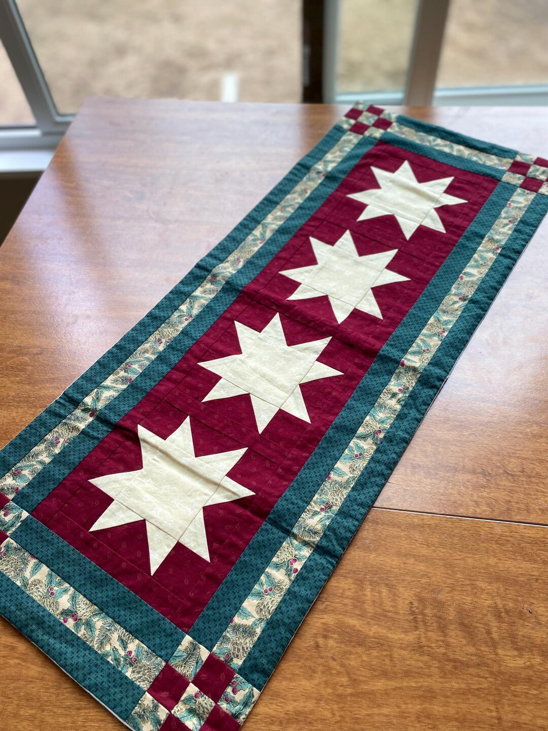 Patchwork Table Runner, Star and Floral Table Runner, Handmade Fabric ...