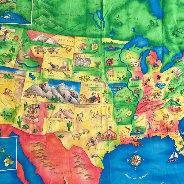 Usa Map Fabric Panel - Etsy