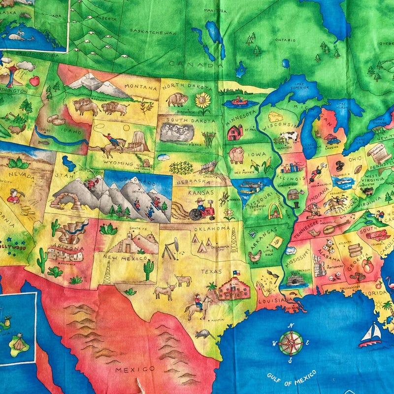Usa Map Fabric Panel - Etsy