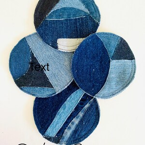 Round Patchwork Denim Coasters Set of 4, Minimalist Modern Fabric Coaster, Mug Rug, Upcycled ...