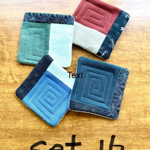 Quilted Japanese fabric coasters set of 4 Minimalist | Etsy