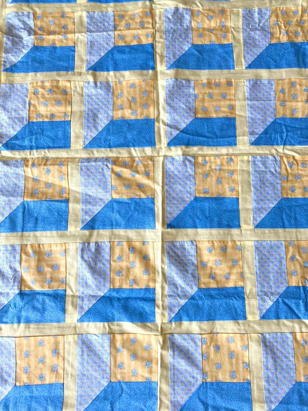 Blue & Yellow Patchwork Quilt Top: DIY Lap or Baby Quilt (29"x43") - Etsy
