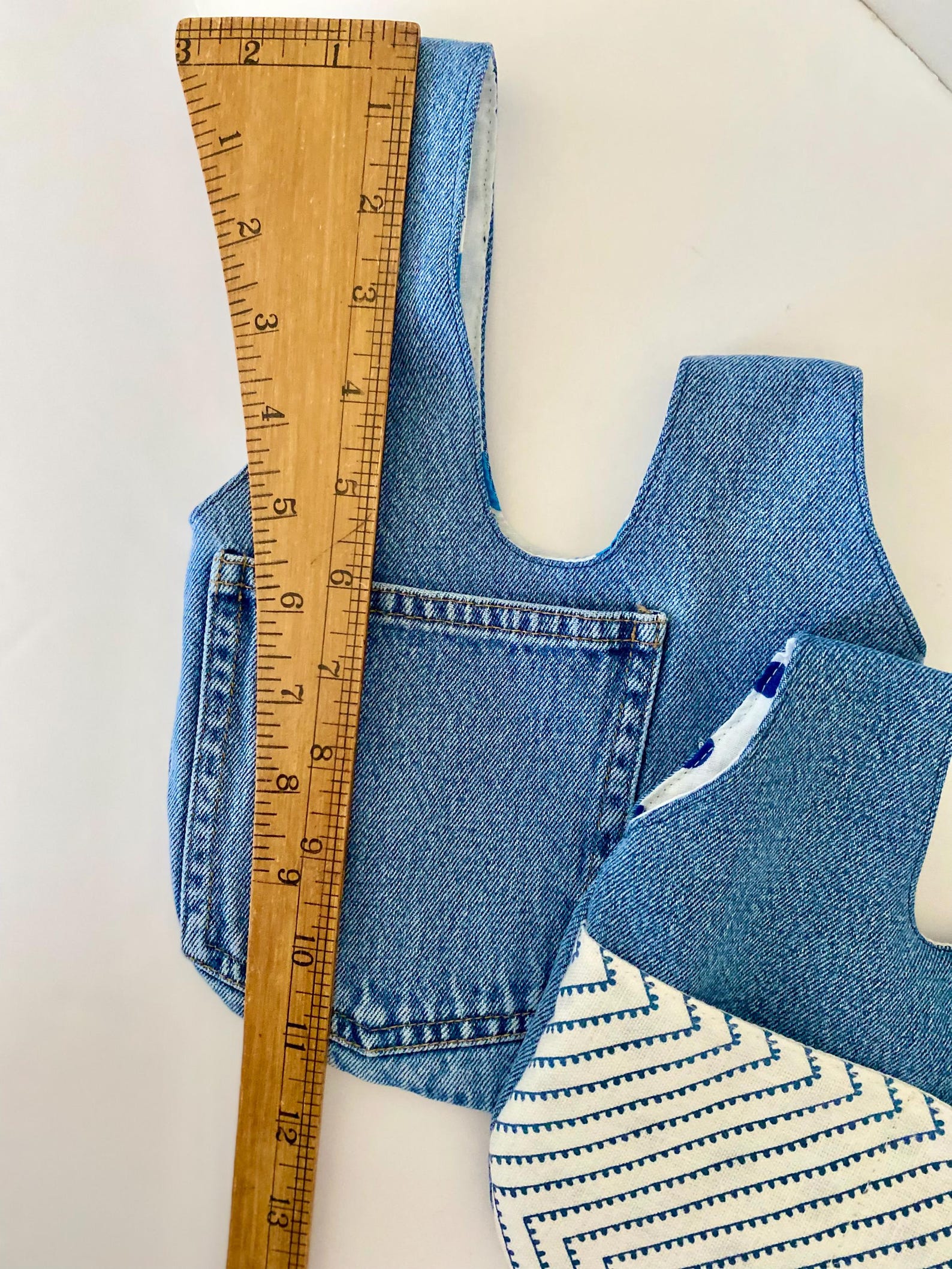 Upcycled Denim Japanese Knot Bag: Reversible Wristlet With Exterior ...