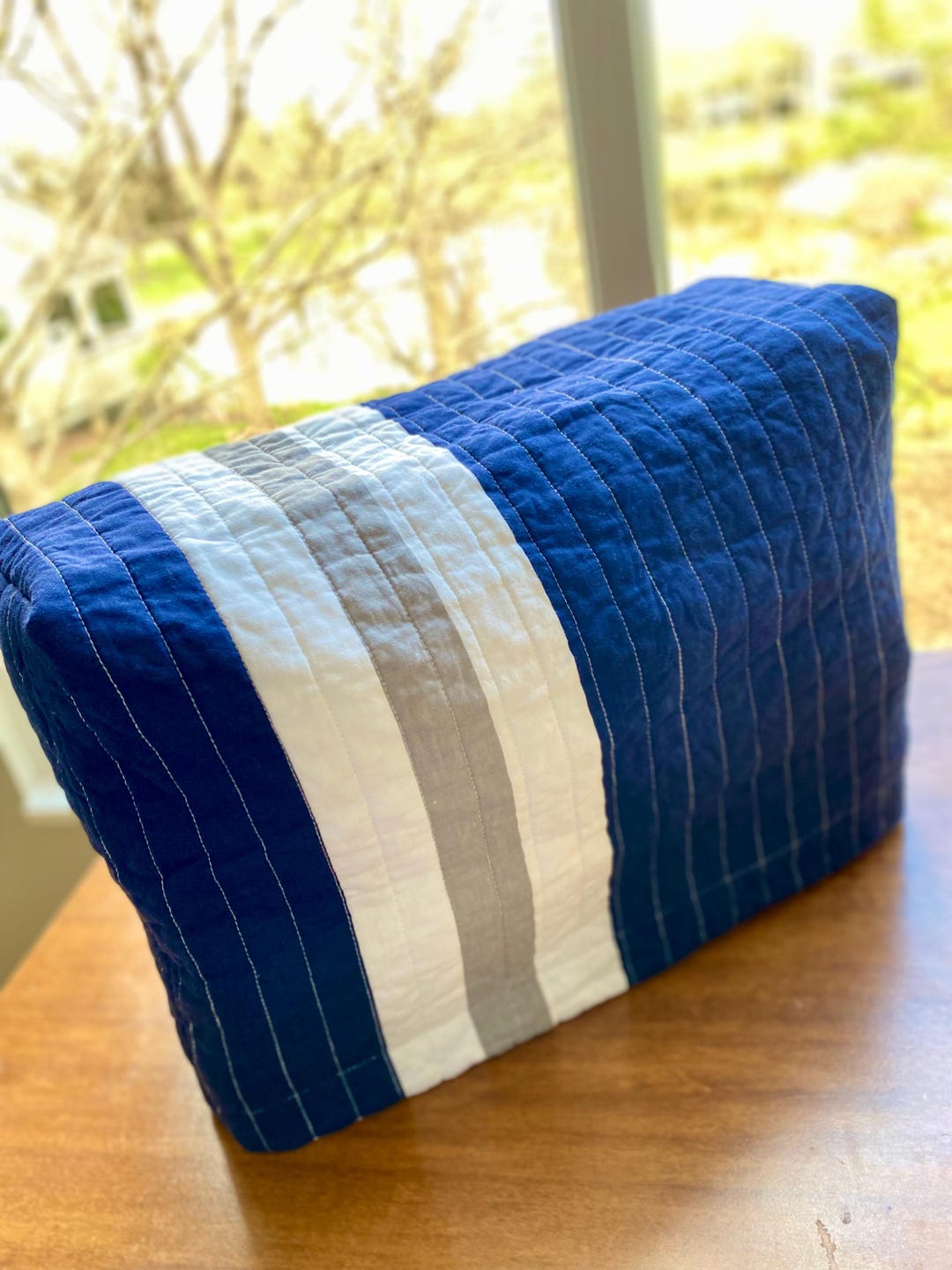 Quilted Cotton Sewing Machine Cover: Navy Blue & White Dust Protector ...