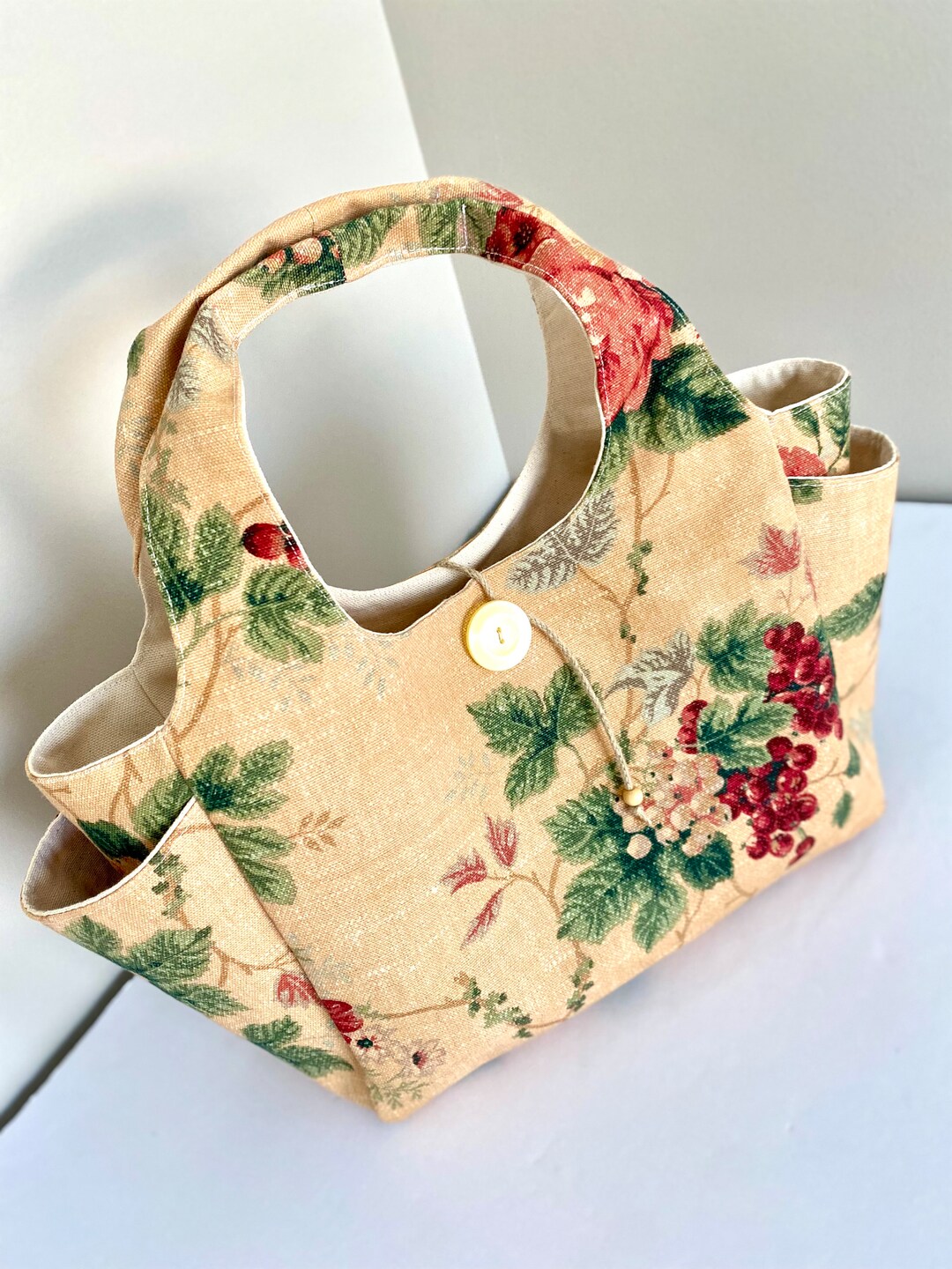 Top Handle Canvas Bag With Zipper Pocket, Many Pockets Floral Handbag ...