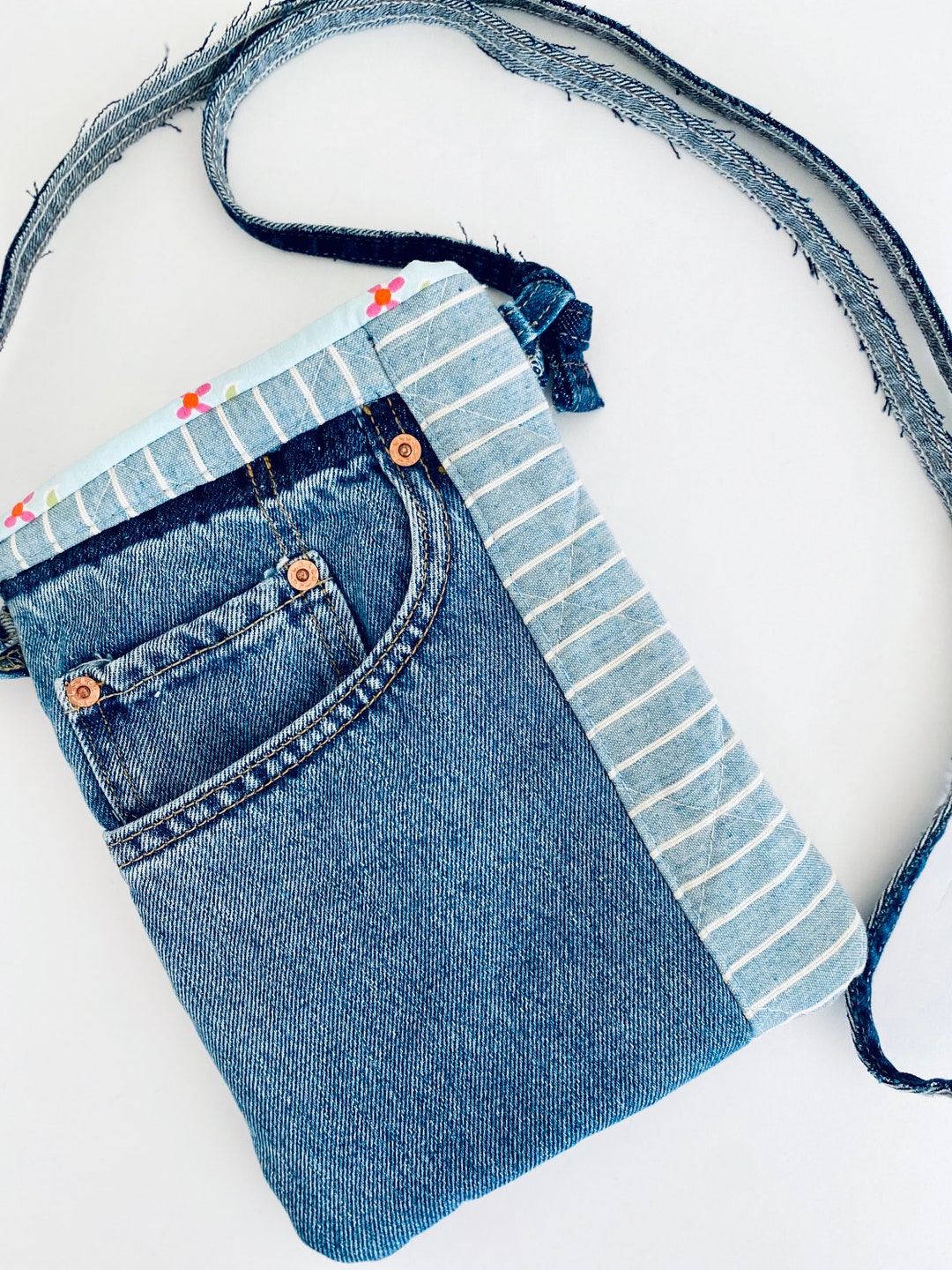 Quilted Jeans Cross Body Bag, Navy Blue Denim Bag, Snap Closure, Heavy ...