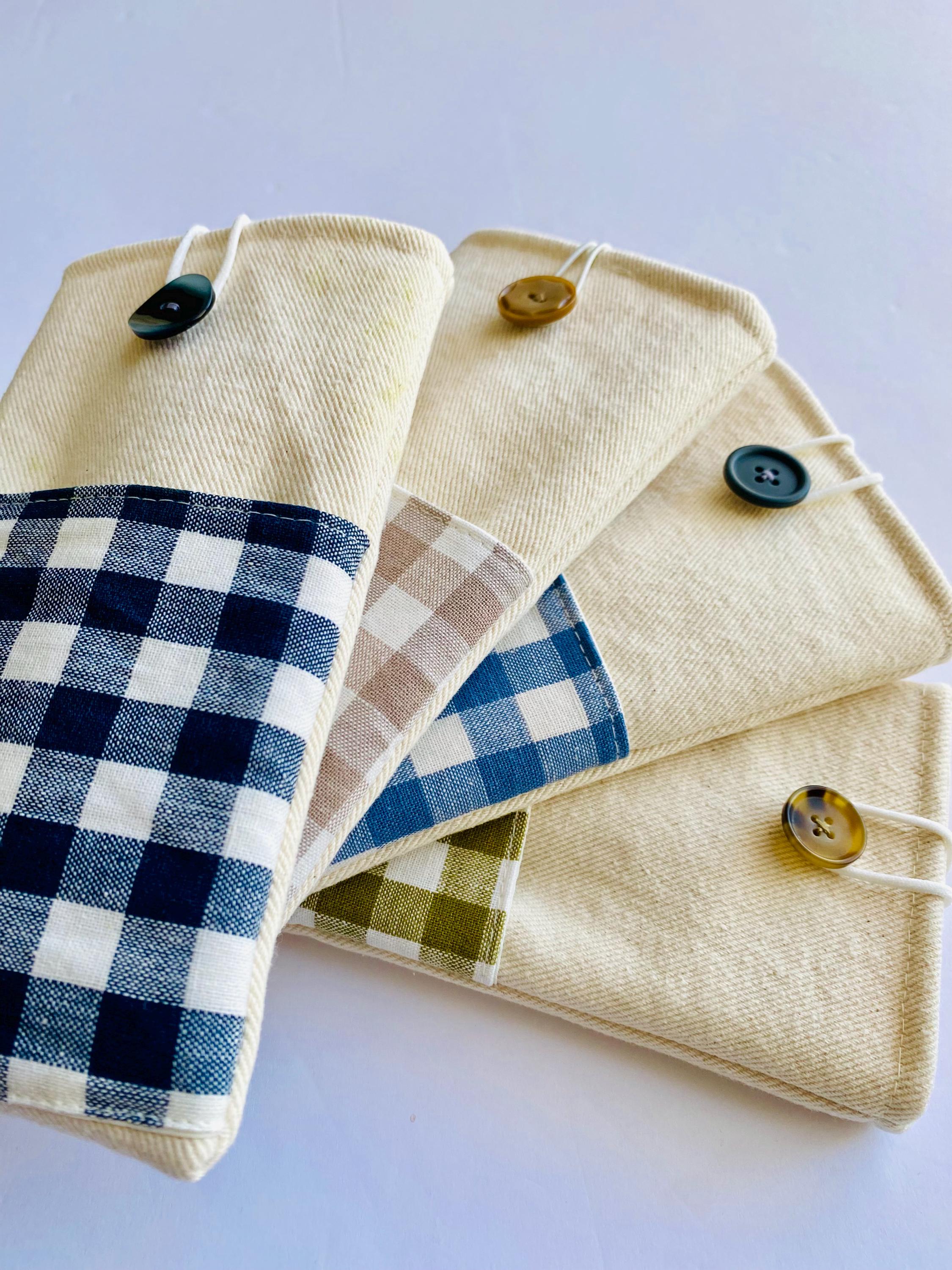 Hand Sewn Denim Phone Pouch: Gingham Pocket, Padded Sleeve - Etsy