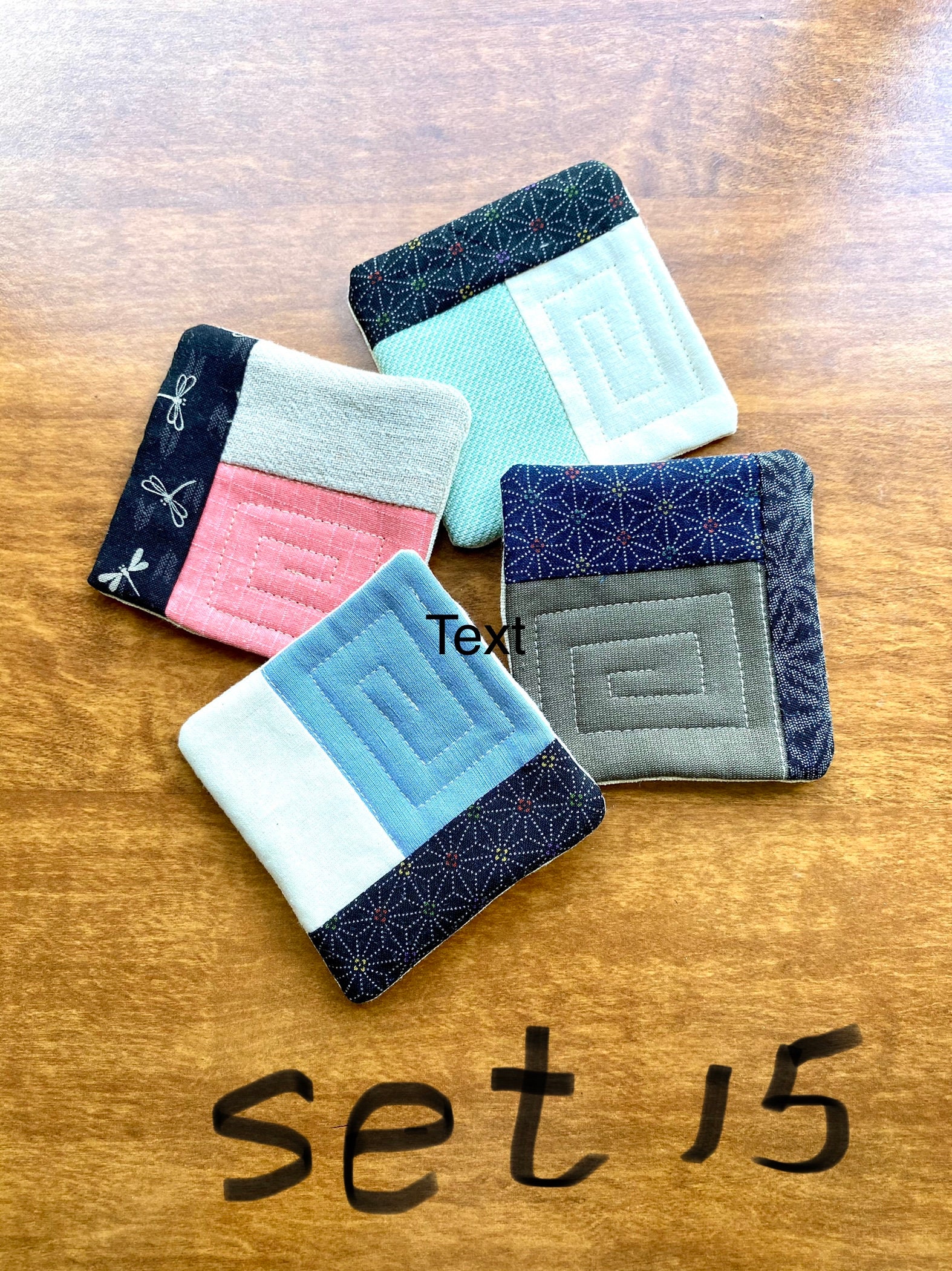 Quilted Japanese fabric coasters set of 4 Minimalist | Etsy