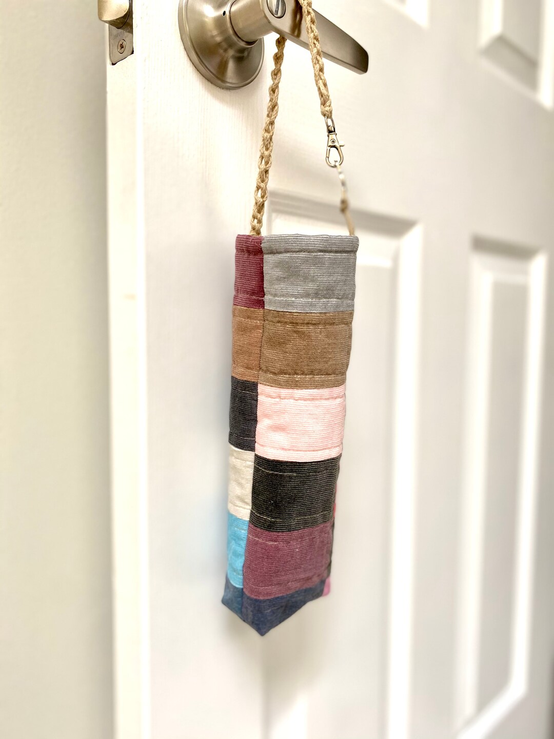 Patchwork Corduroy Water Bottle Holder With Handle, Quilted Drink Cozy ...