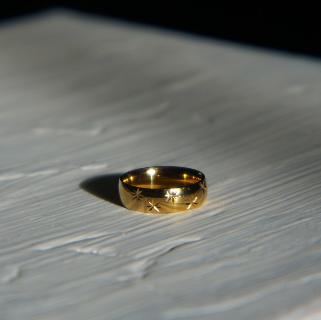 Pattern Gold Ring, UNISEX Gold Steel Ring, Christmas Pattern Ring ...