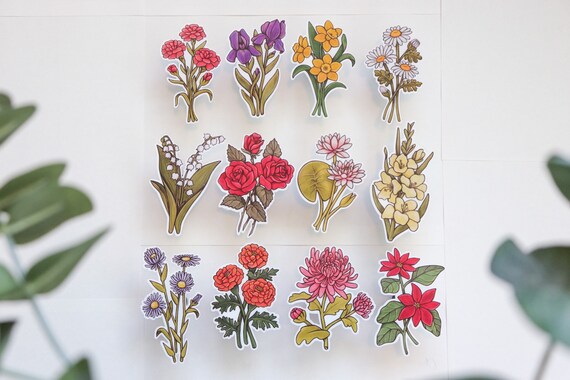 Birth Flower Stickers Waterproof Sticker - Etsy